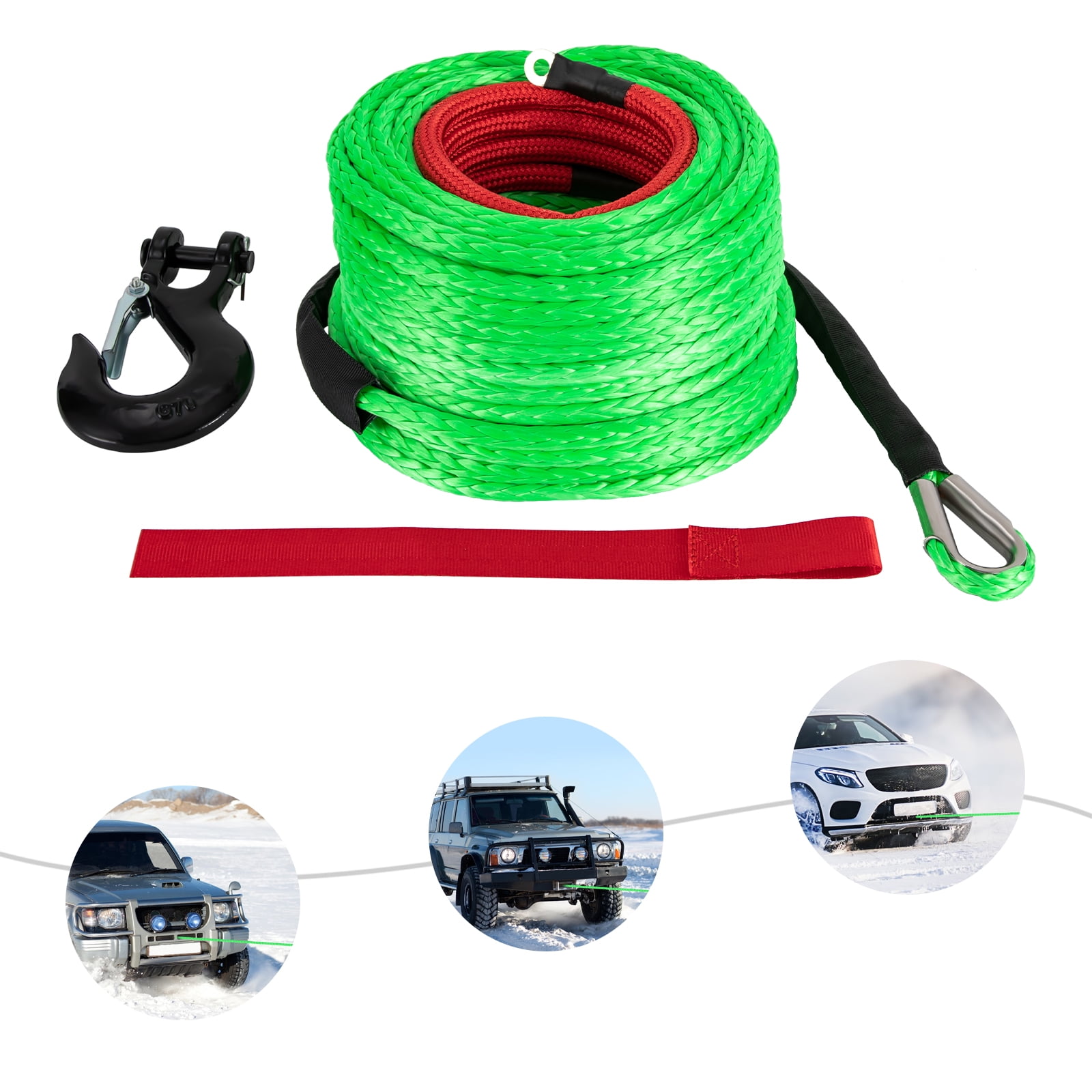 Miumaeov 3/8" x 100' Synthetic Winch Rope with Hook Winch Cable with ...