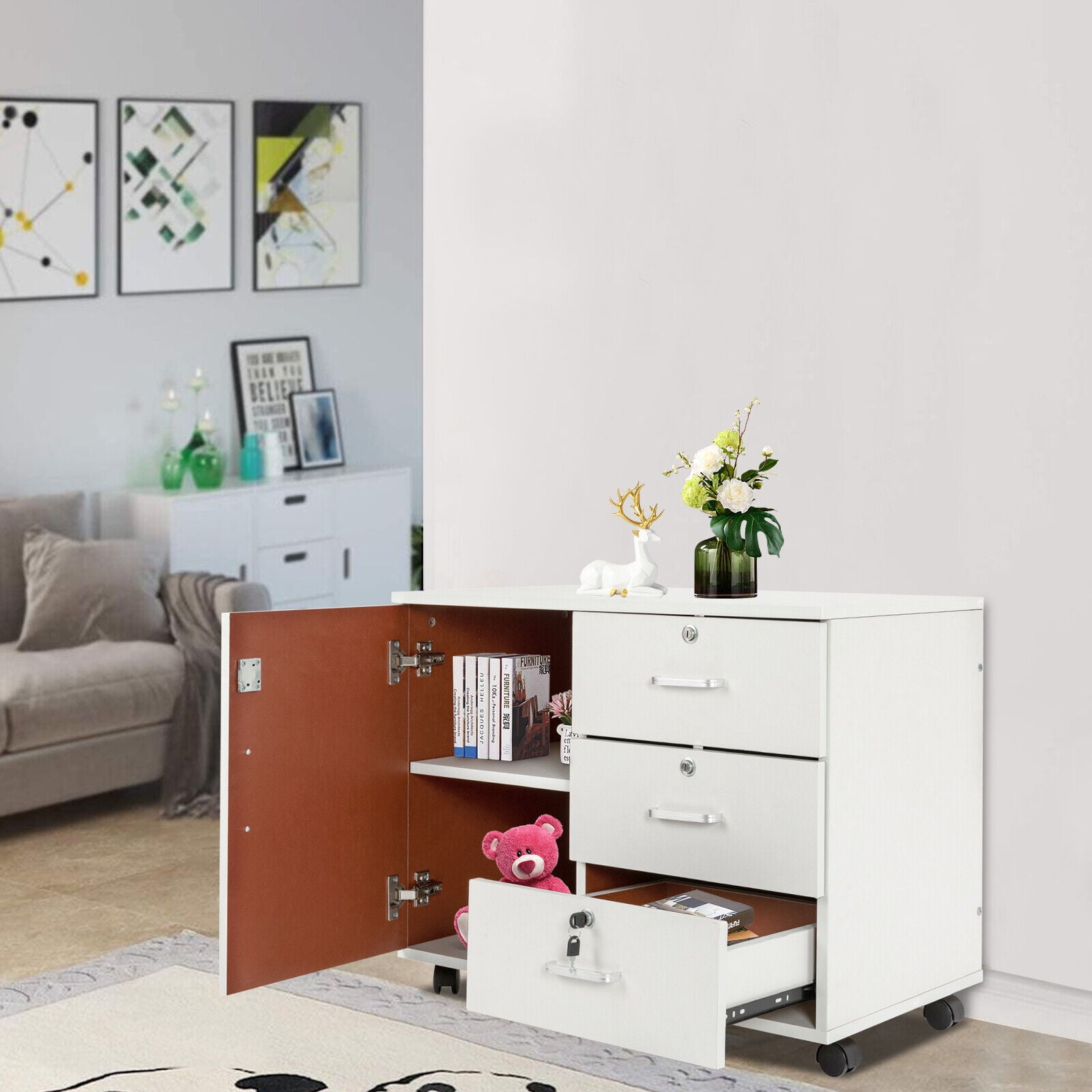 Miumaeov 3-Drawer Mobile File Storage Cabinet Rolling Lockable Dresser ...