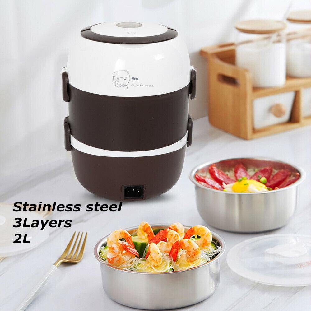Miumaeov 3 Layer Multi-functional Electric Warmer Lunch Box Food Heater Portable Lunch ...