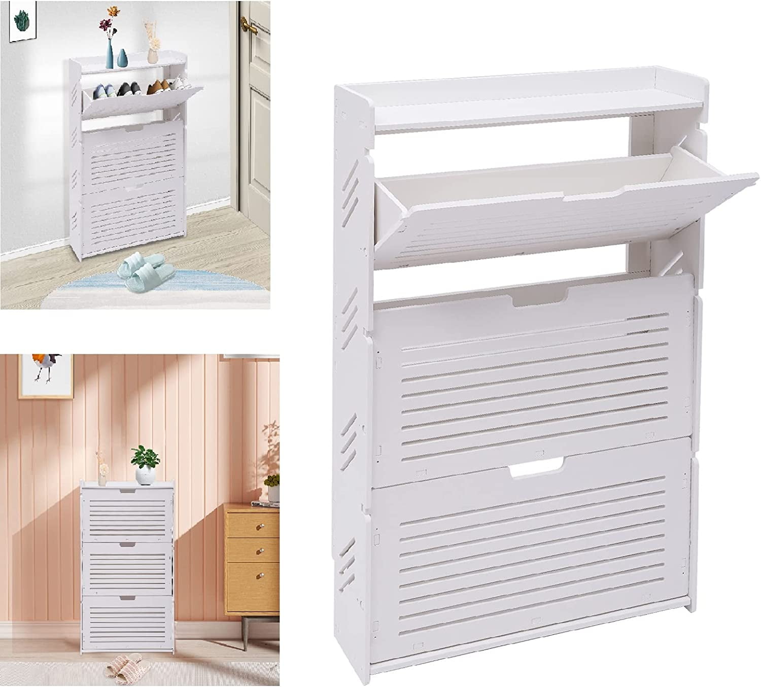 Miumaeov 3-Layer Shoe Louvered Organizer Shoe Storage Cabinet Shoe ...