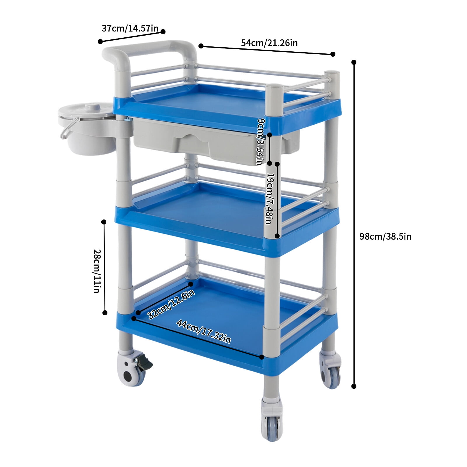 Miumaeov 3-Layers Rolling Trolley Beauty Salon Cart Freestanding ...