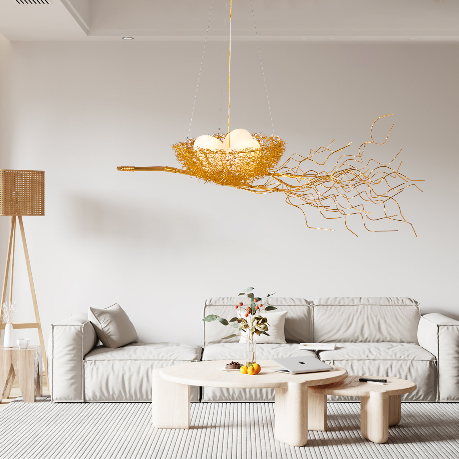 Miumaeov 3 Lights Woven Nest Shape Chandelier Creative Adjustable ...