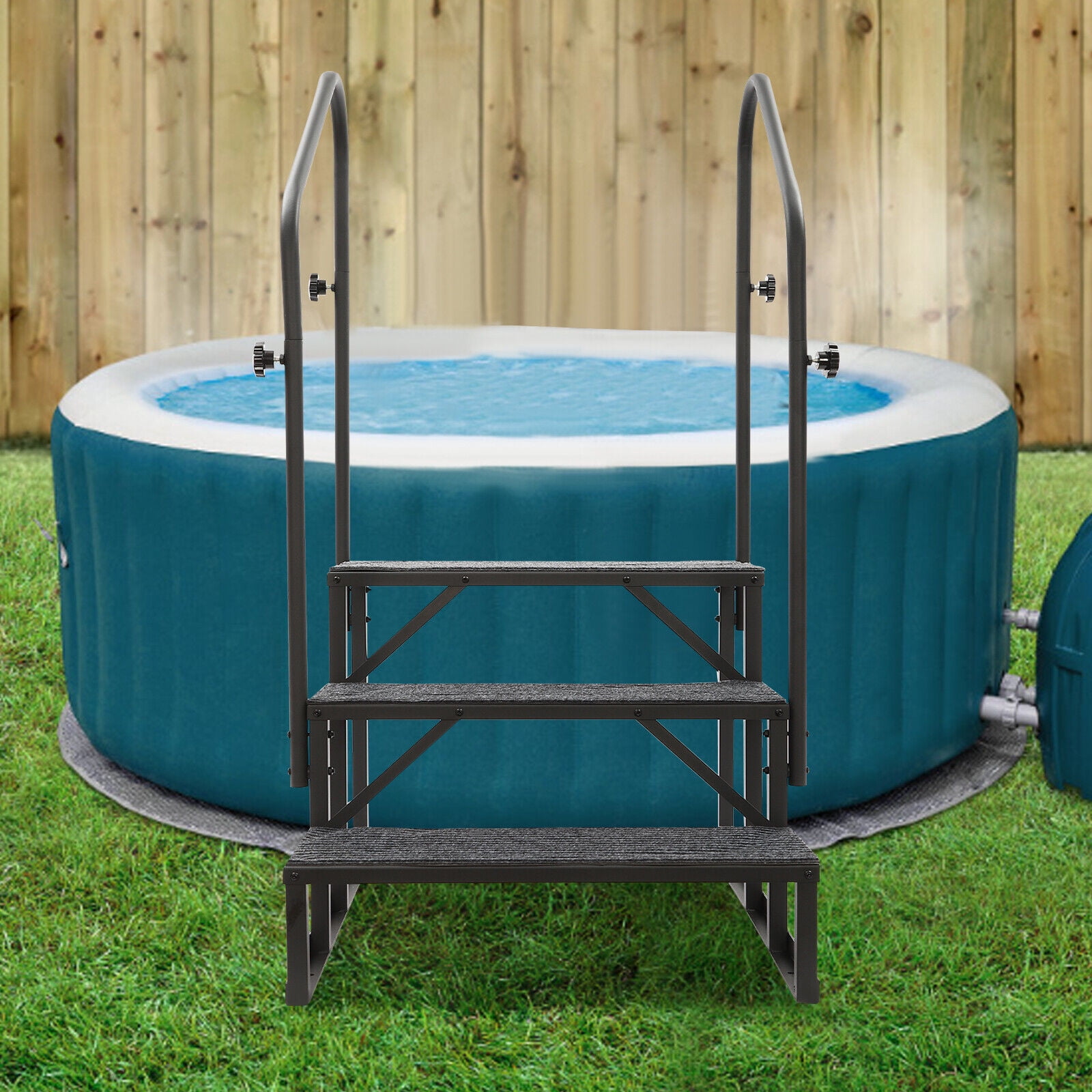 Miumaeov 3-Step 204kg/450lbs Stairs Steps RV Steps Camper Porch Stairs Steps w/Handrail ...