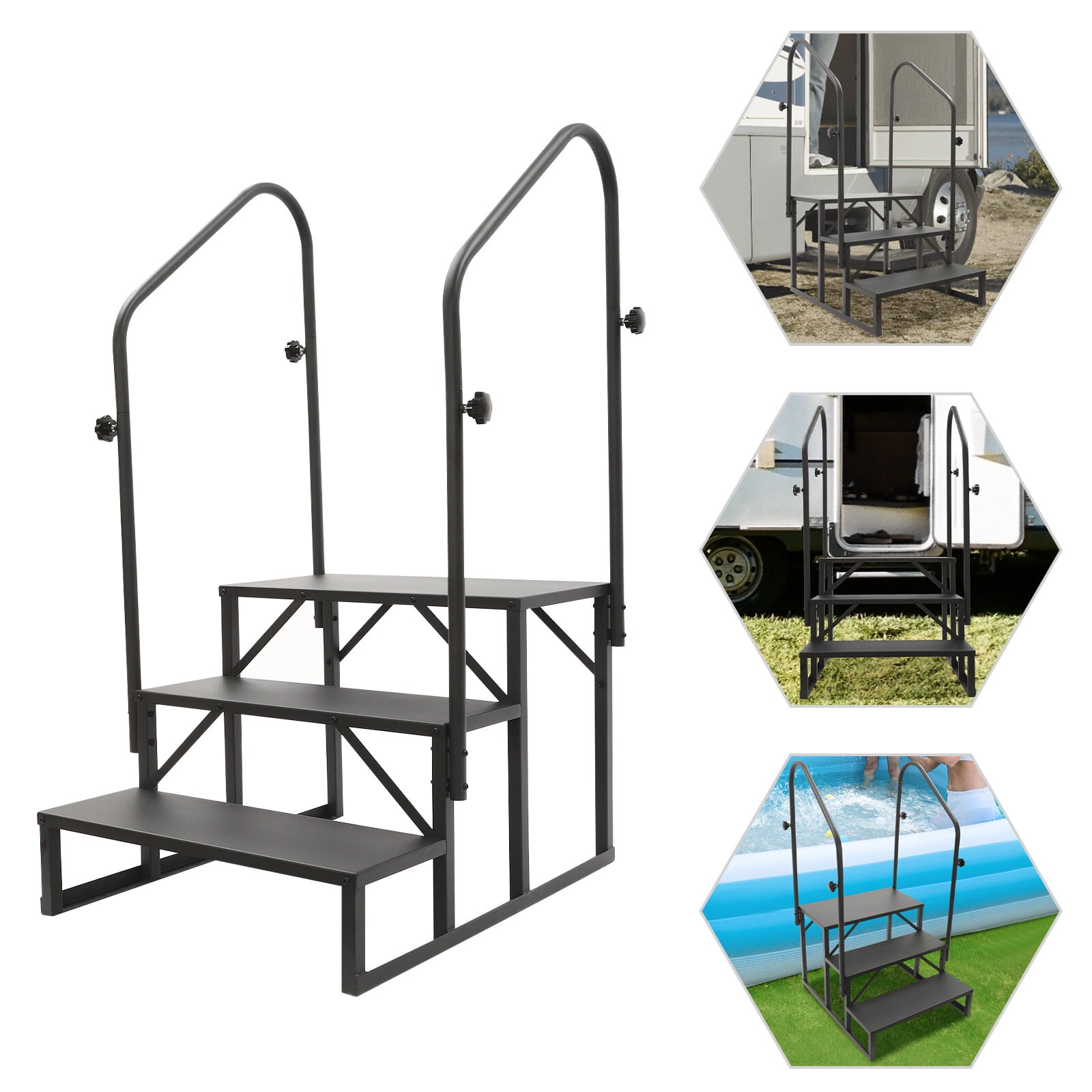 Miumaeov 3-Step Stairs with Handrail Wheel Stair Hot Tub Steps Exterior ...