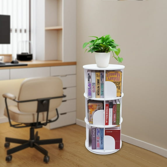 Miumaeov 3 Tier 360° Rotating Bookshelf Stackable Book Shelves Floor ...