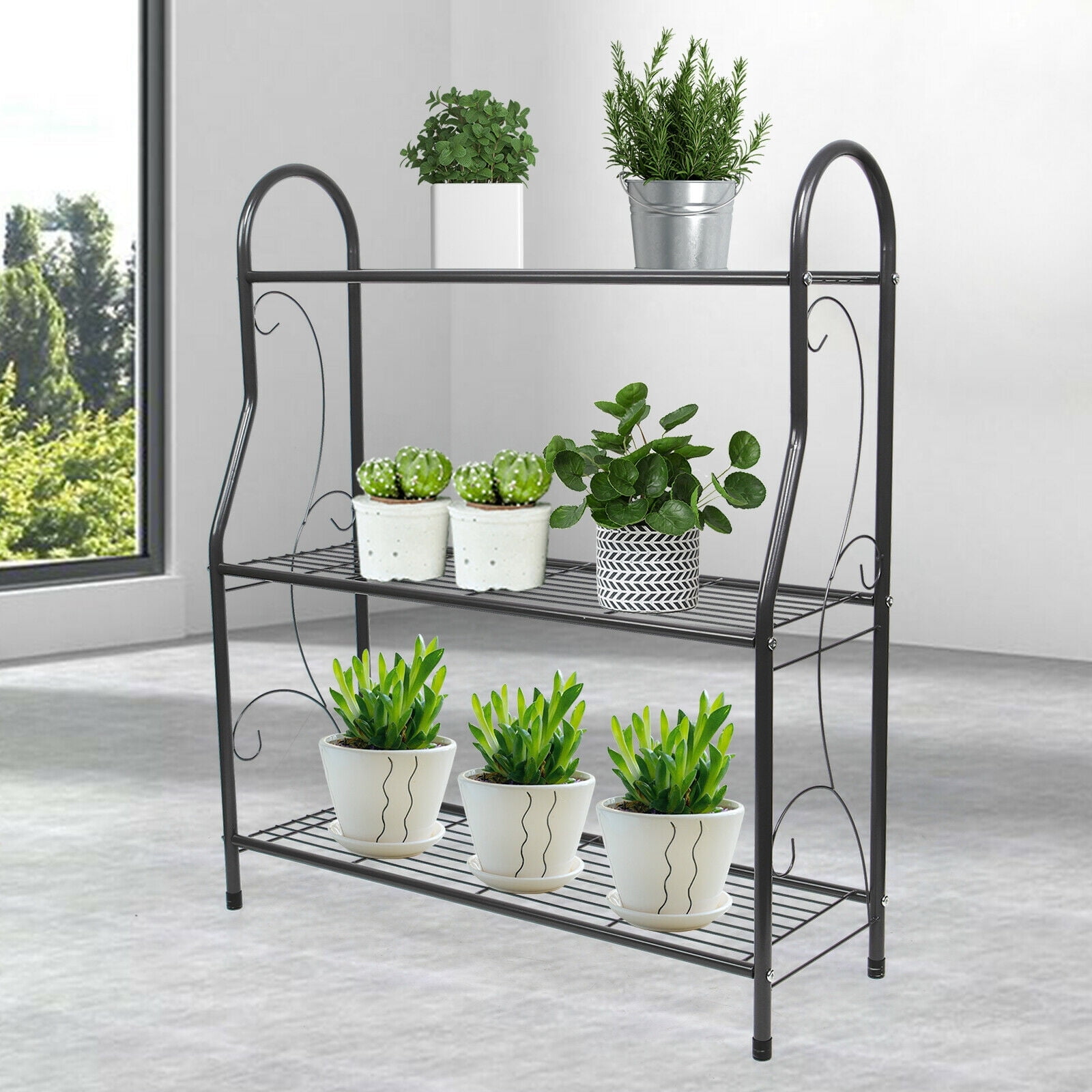 Miumaeov 3 Tier Flower Pot Plant Stand Garden Metal Corner Shelves ...