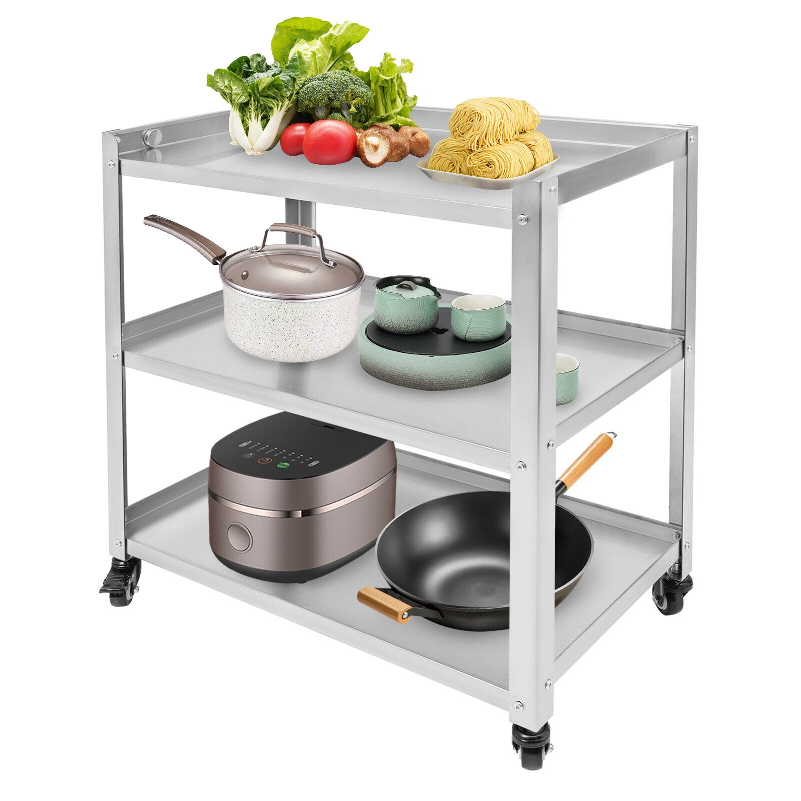 Miumaeov 3 Tier Stainless Steel Kitchen Trolley Utility Serving Storage ...