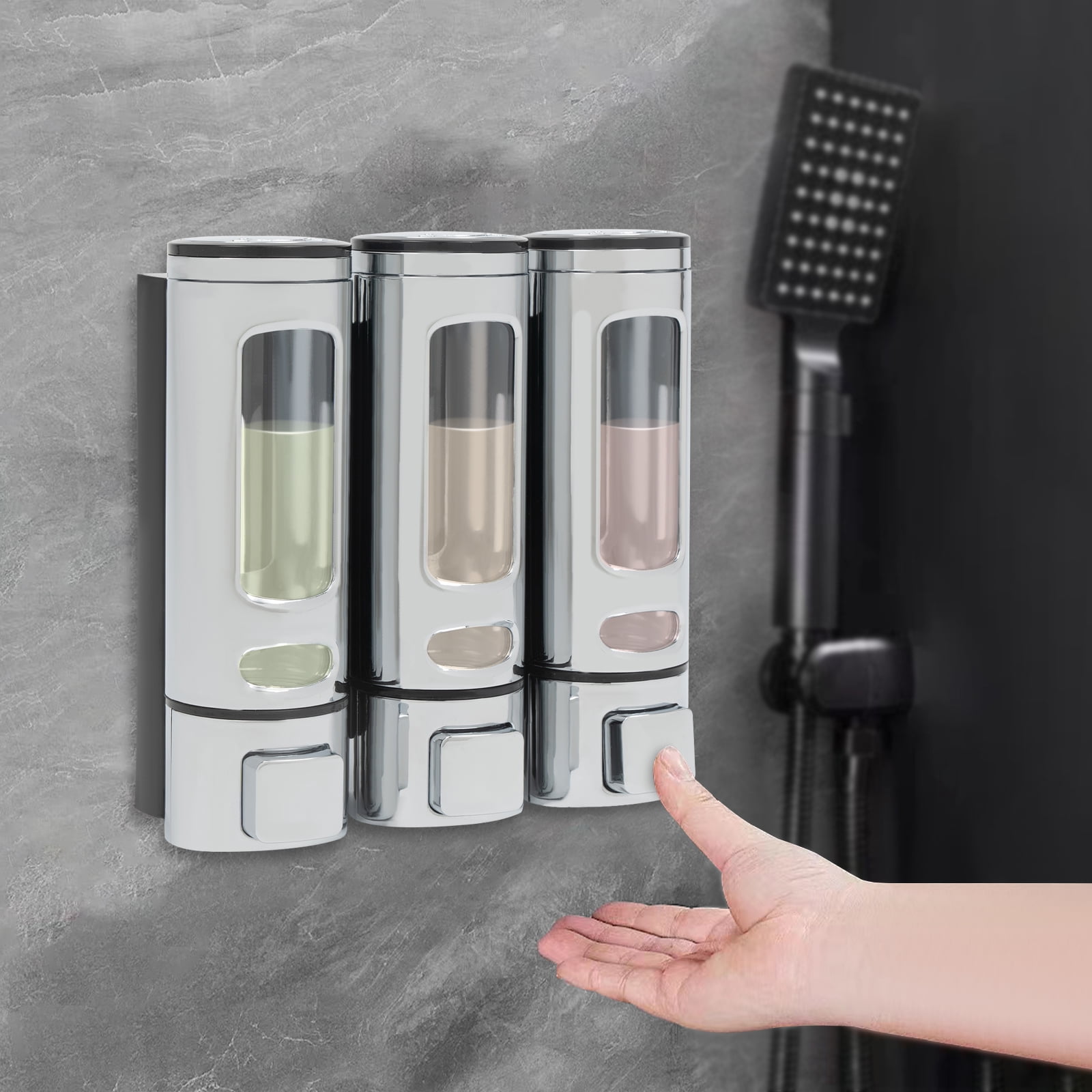 Miumaeov 3-in-1 Shower Soap Dispenser Wall Mounted 3 Chamber Soap ...