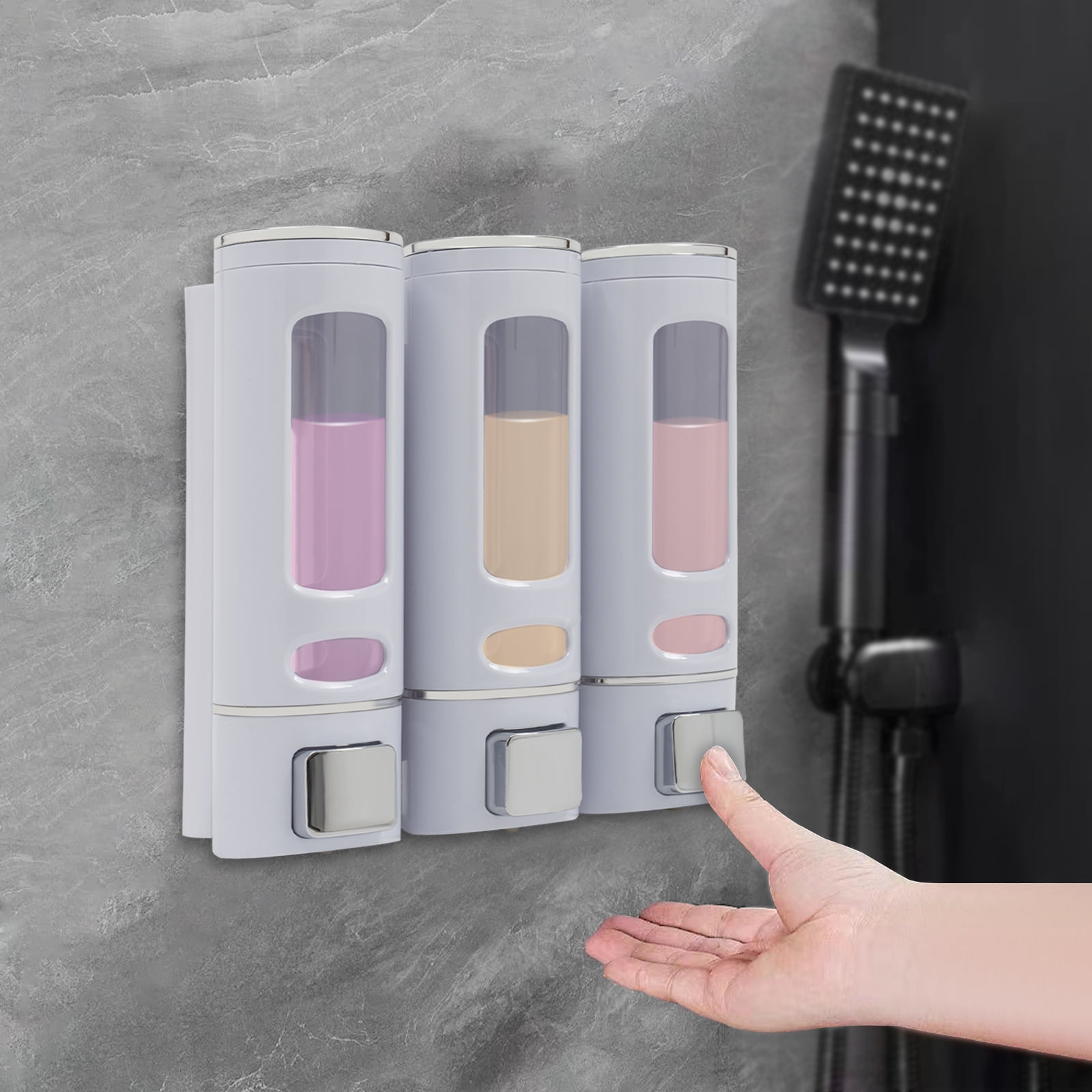 Miumaeov 3-in-1 Shower Soap Dispenser Wall Mounted 3 Chamber Soap ...