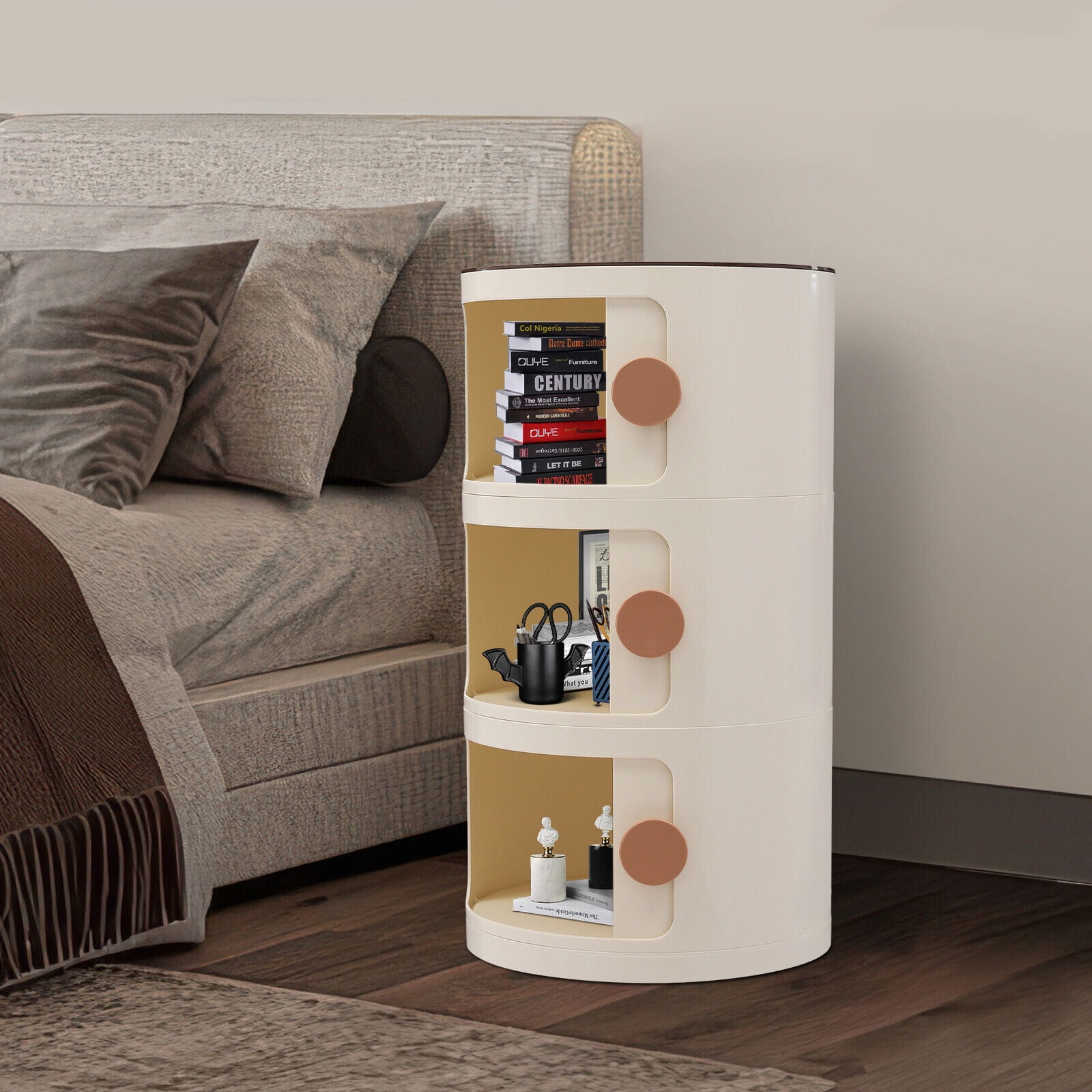 Miumaeov 3-tier Storage Cabinet Bedside Cabinet Modern Round Storage ...