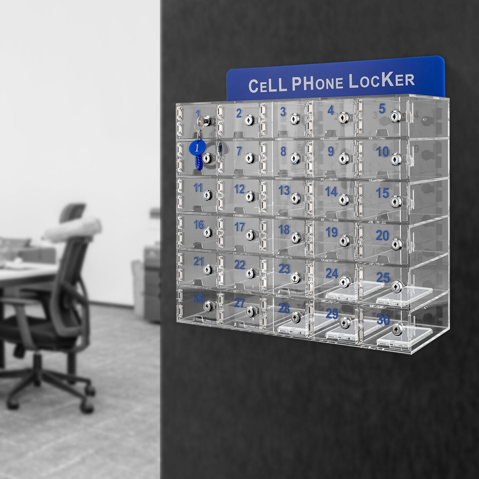 Miumaeov 30 Slots Cell Phone Lock Box Wall-Mounted Acrylic Phones ...