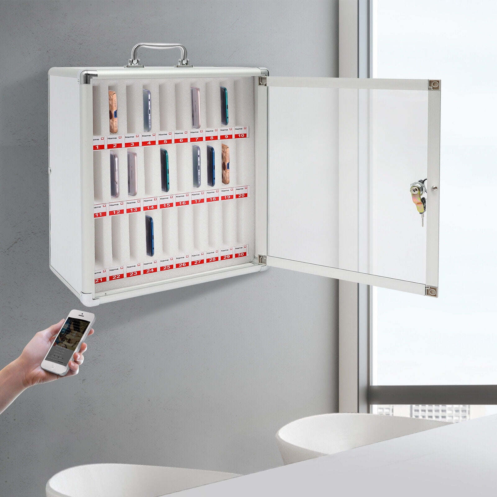 Miumaeov 30-slots Lockable Wall Mounted Locker Box Cell Phone Storage ...