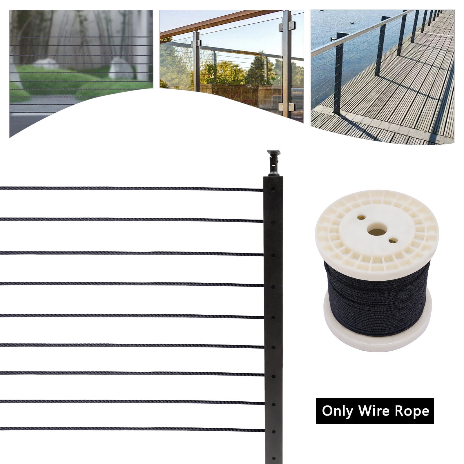 Miumaeov 300ft Wire Rope Stainless Steel Wire Rope for 1/8" Black ...