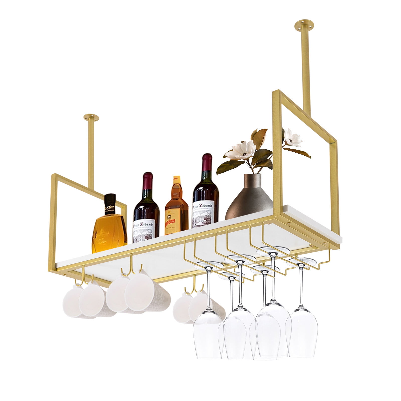 Miumaeov 31.5 Inch Ceiling Wine Glass Rack Metal Wine Rack Hanging ...