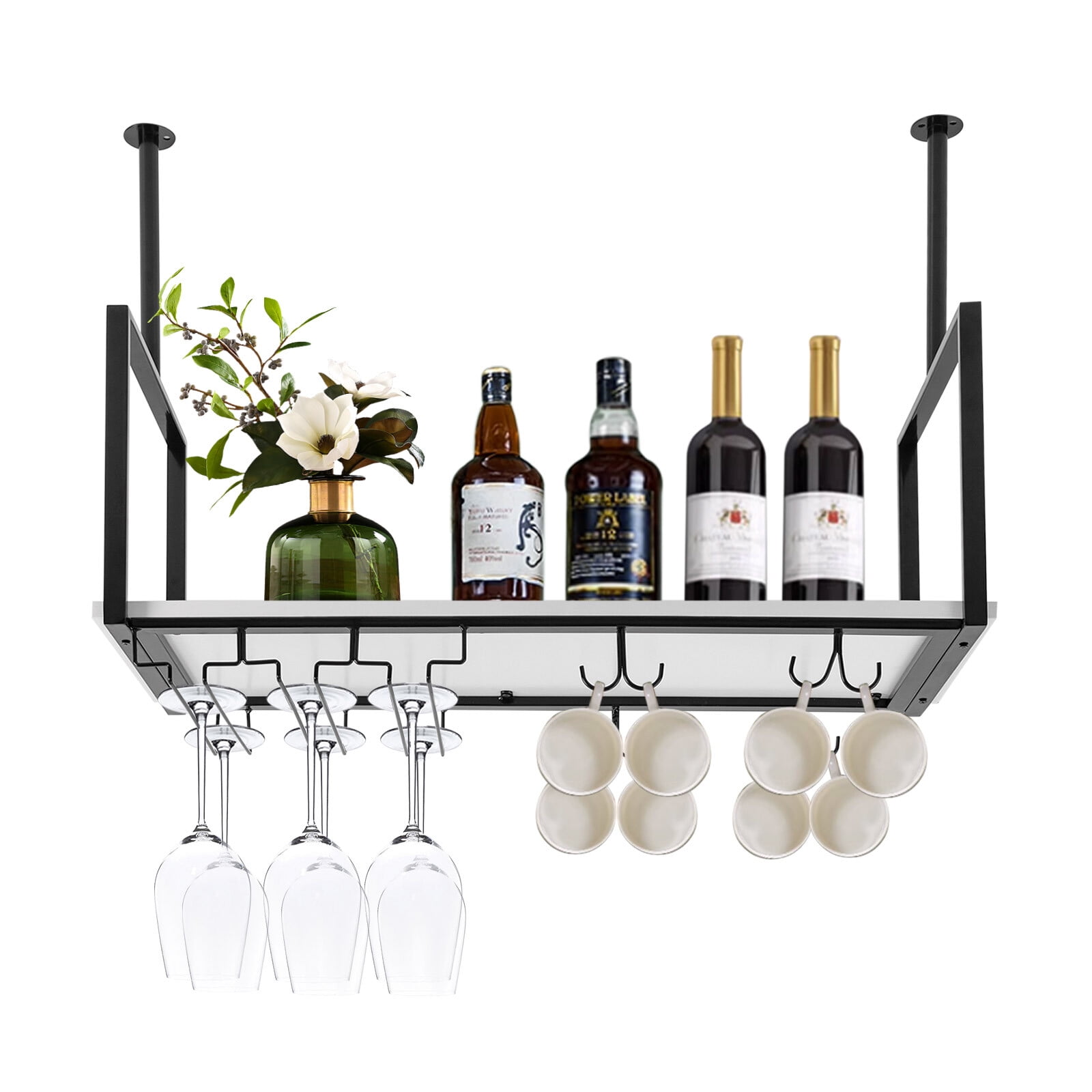 Miumaeov 31.5 Inch Ceiling Wine Glass Rack Metal Wine Rack Hanging ...