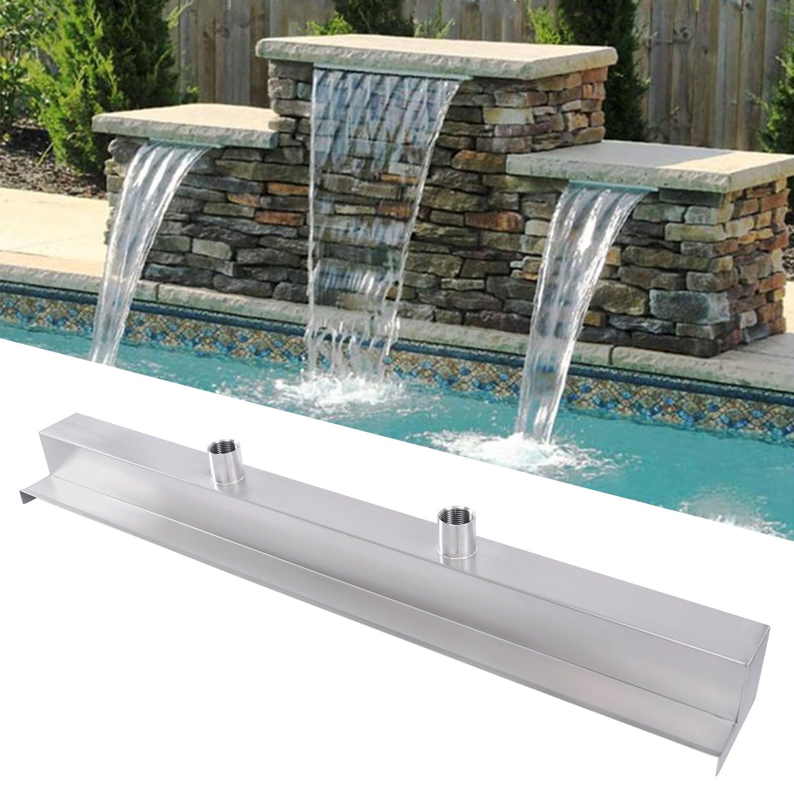 Miumaeov 35.4" Stainless Steel Pool Waterfall, Rectangular Spillway ...