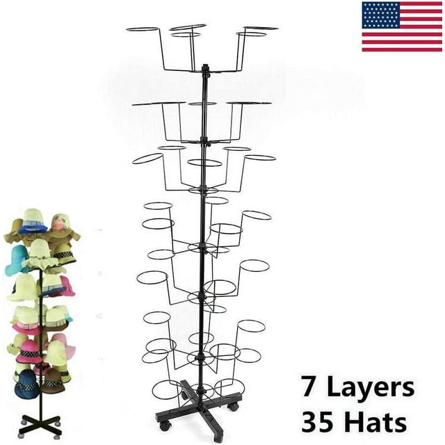 Miumaeov 35 Hats 7 Tier Hat Racks Adjustable Rotating Hat Display Stand ...