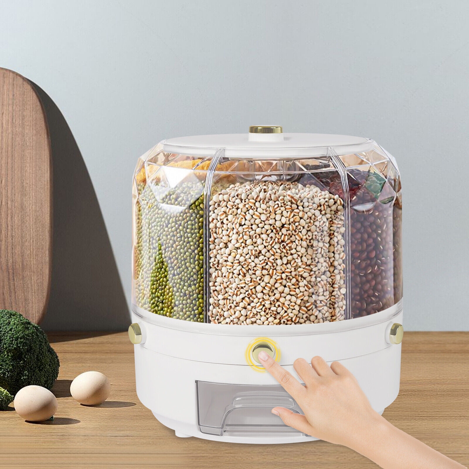 Miumaeov 360° Rotatable Cereal Dispenser One-Click Rice Output Visible ...