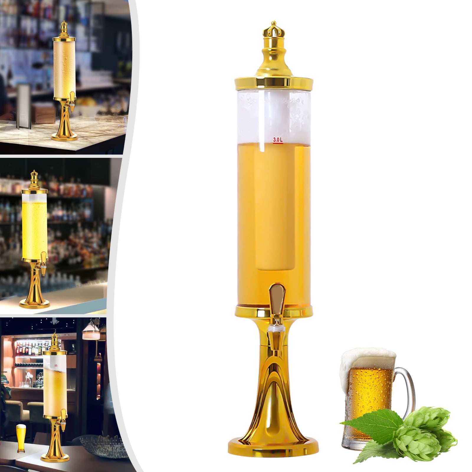 Miumaeov 3L LED Beer Tower Beverage Dispenser with Ice Tube for Bar ...