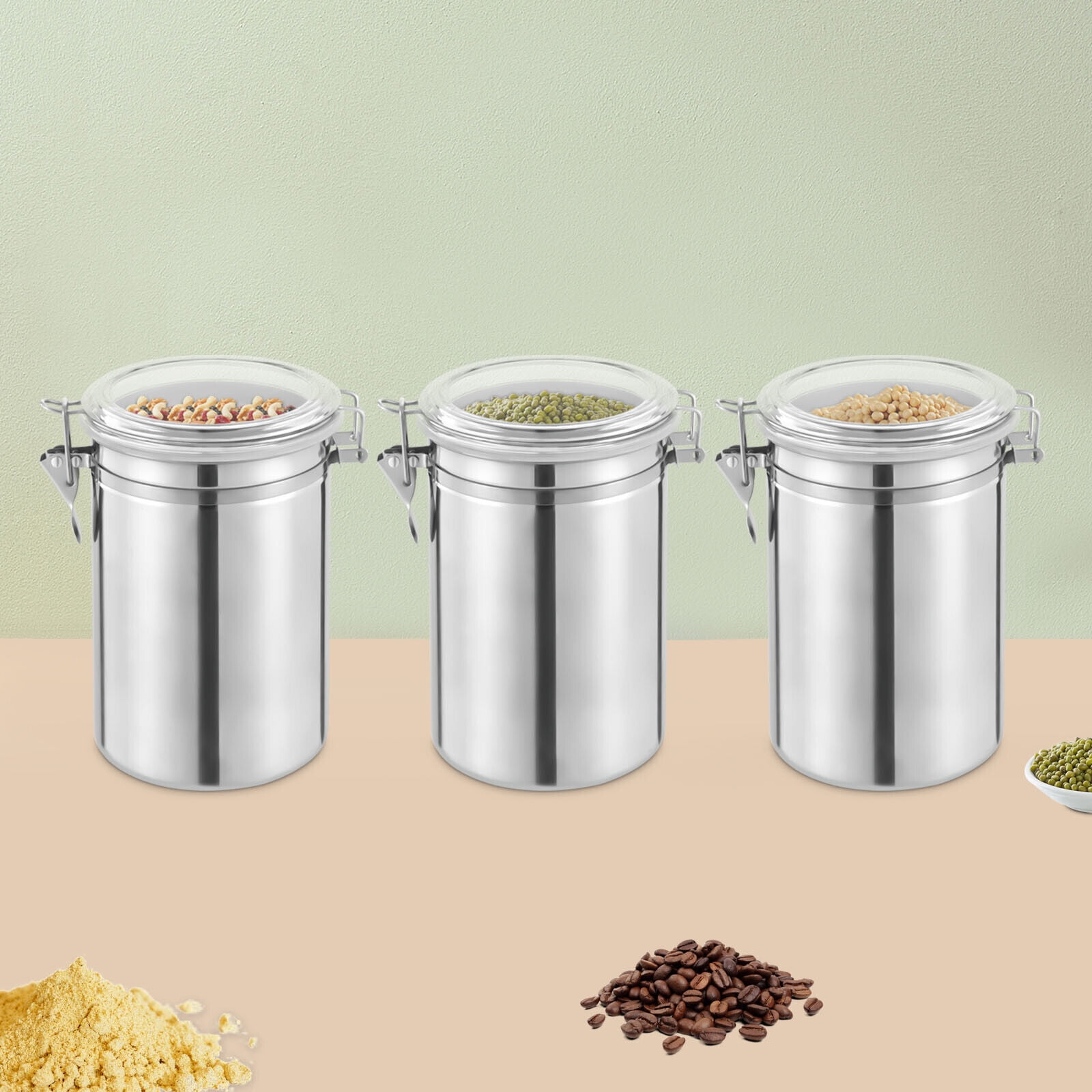 Miumaeov 3PCS Food Canister Set Stainless Steel Airtight Food Storage ...