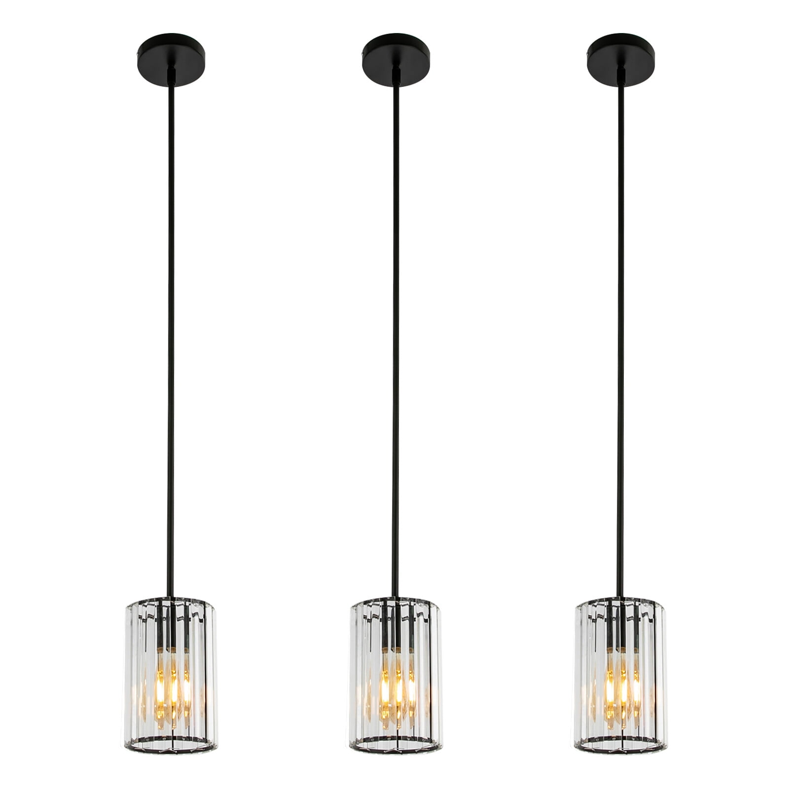 Miumaeov 3pcs Modern Black/Clear Chandelier Rain Drop Crystal Ceiling ...
