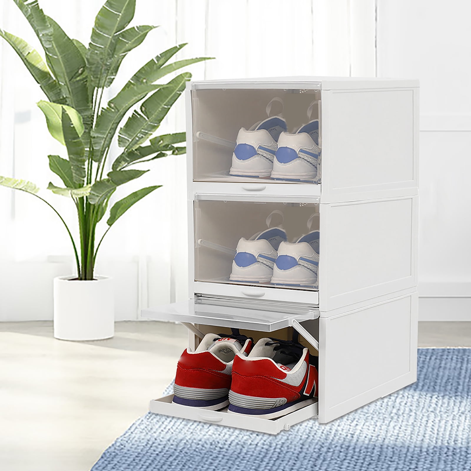 Miumaeov 3pcs Shoe Storage Containers Stackable Transparent Plastic ...
