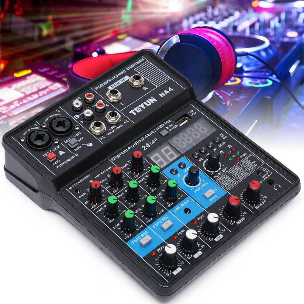 Miumaeov 4 Channel Professional Audio Mixer Sound Board Console System ...