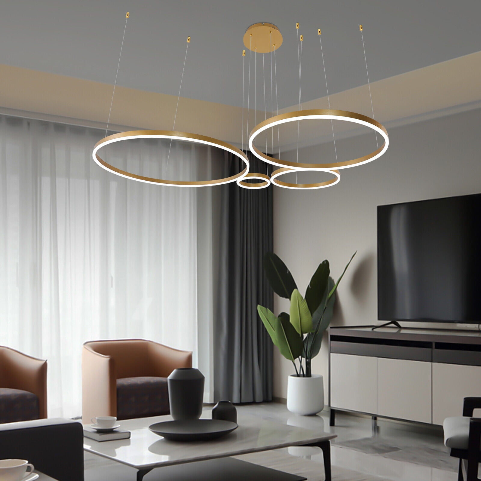 Miumaeov 4 Circles LED Chandelier Modern Pendant Light Ceiling Hanging ...