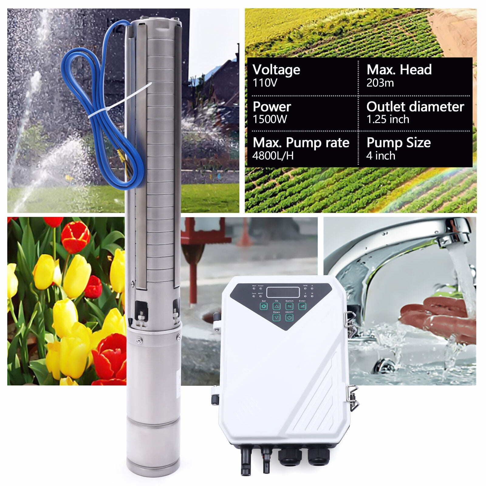 Miumaeov 4'' DC Deep Bore Well Pump Solar Water Submersible Pump with ...