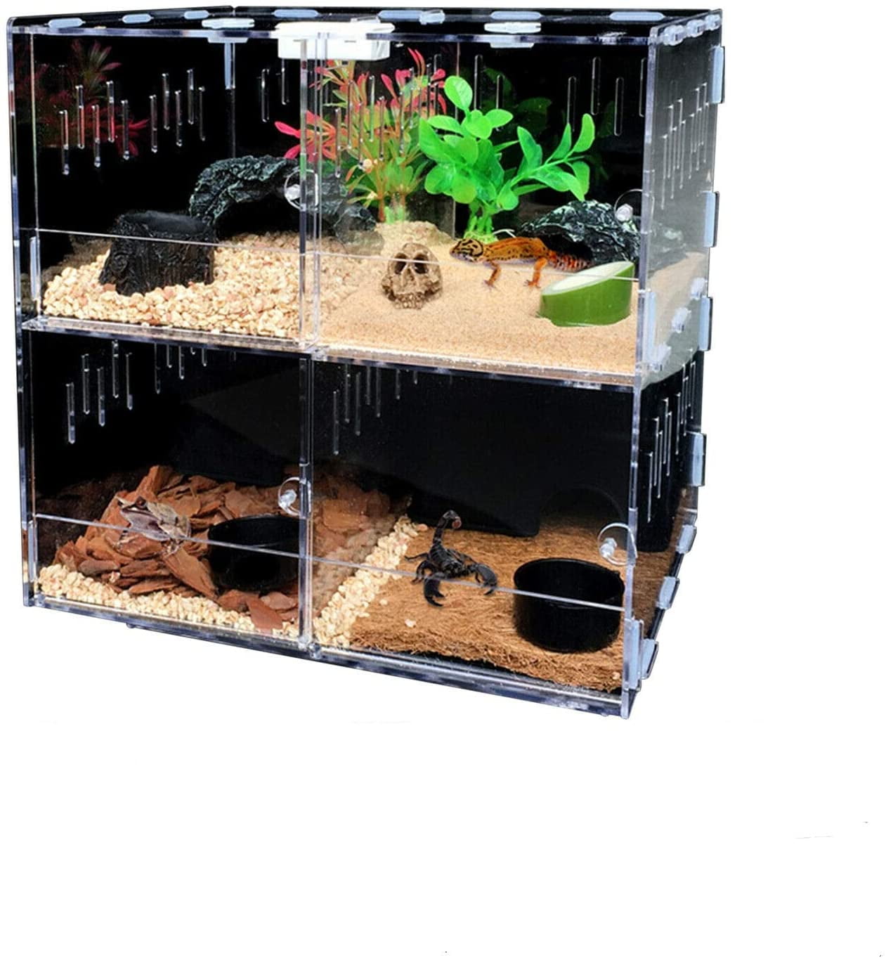 Miumaeov 4 Grids Acrylic Lizard Crawling Pet Box Reptile Cage Clear ...