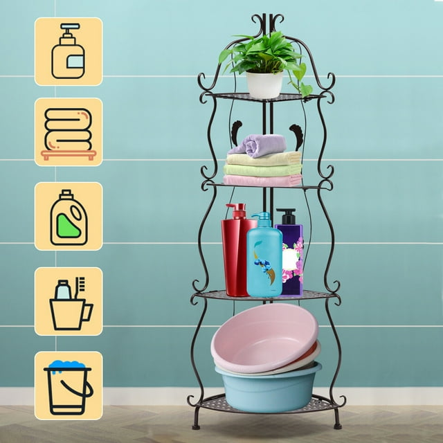 Miumaeov 4 Layers Foldable Iron Bathroom Shelf Floor Toilet Bedroom ...