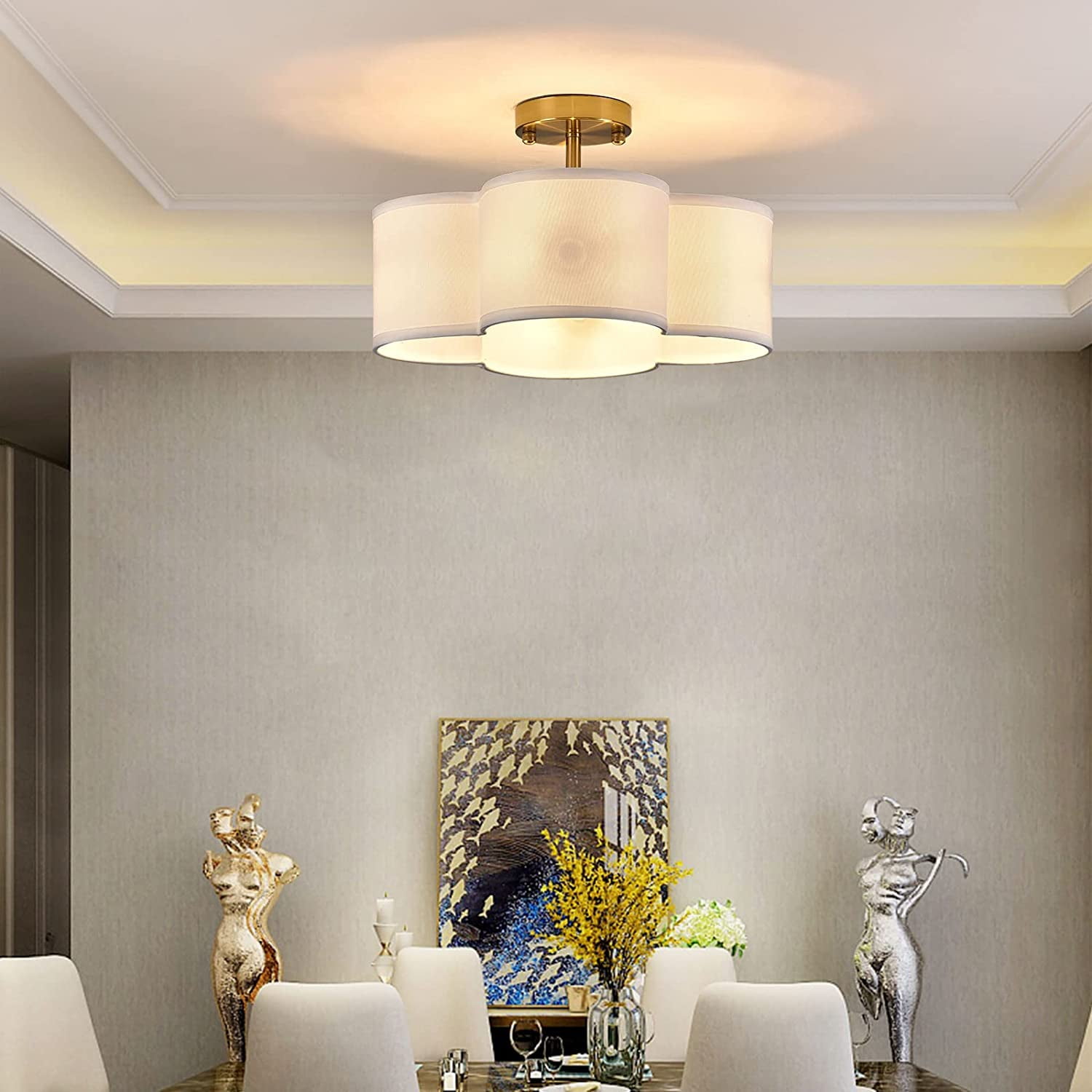 Miumaeov 4 Lights Elegant Ceiling Light Fabric Chandelier for Dinning ...