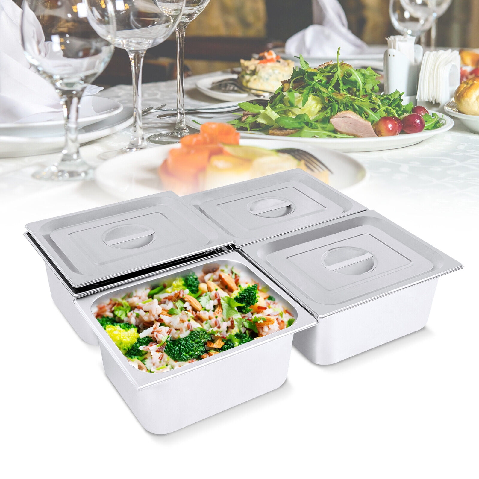 Miumaeov 4 Pack 6'' Deep 1/2 Size Steam Table Pans Stainless Steel ...