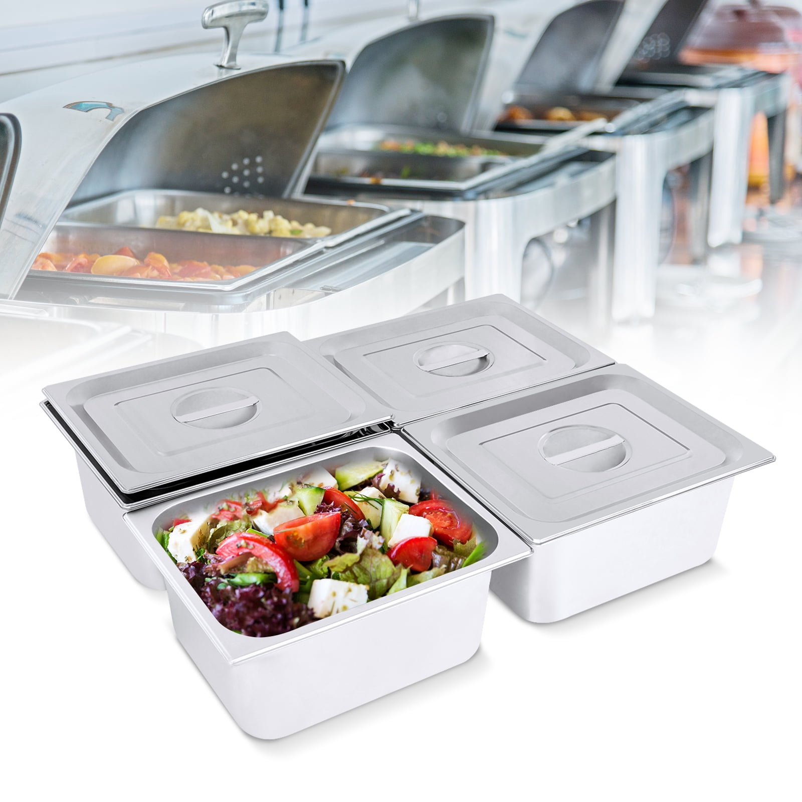 Miumaeov 4 Packs Stainless Hotel Panel with Lid, Steam Hotel Pan for ...