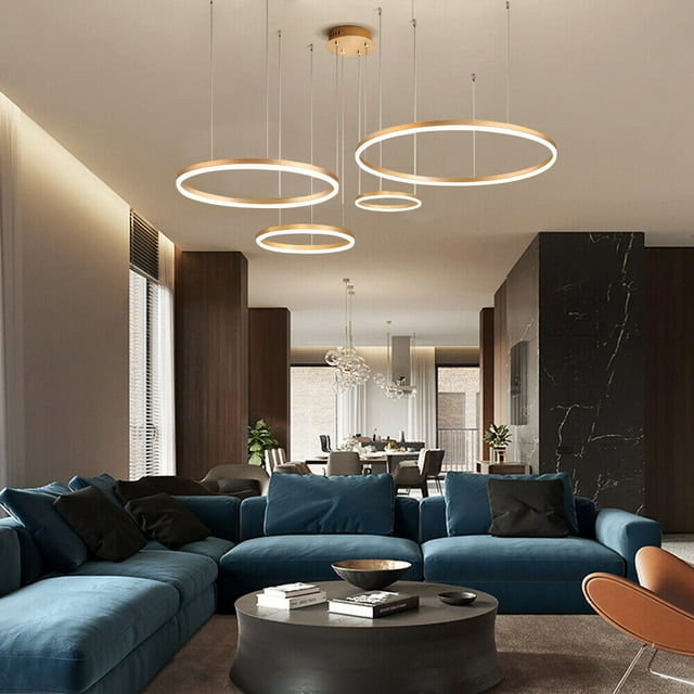Miumaeov 4 Rings Pendant Light Modern Circular Ceiling Lamp Remote ...