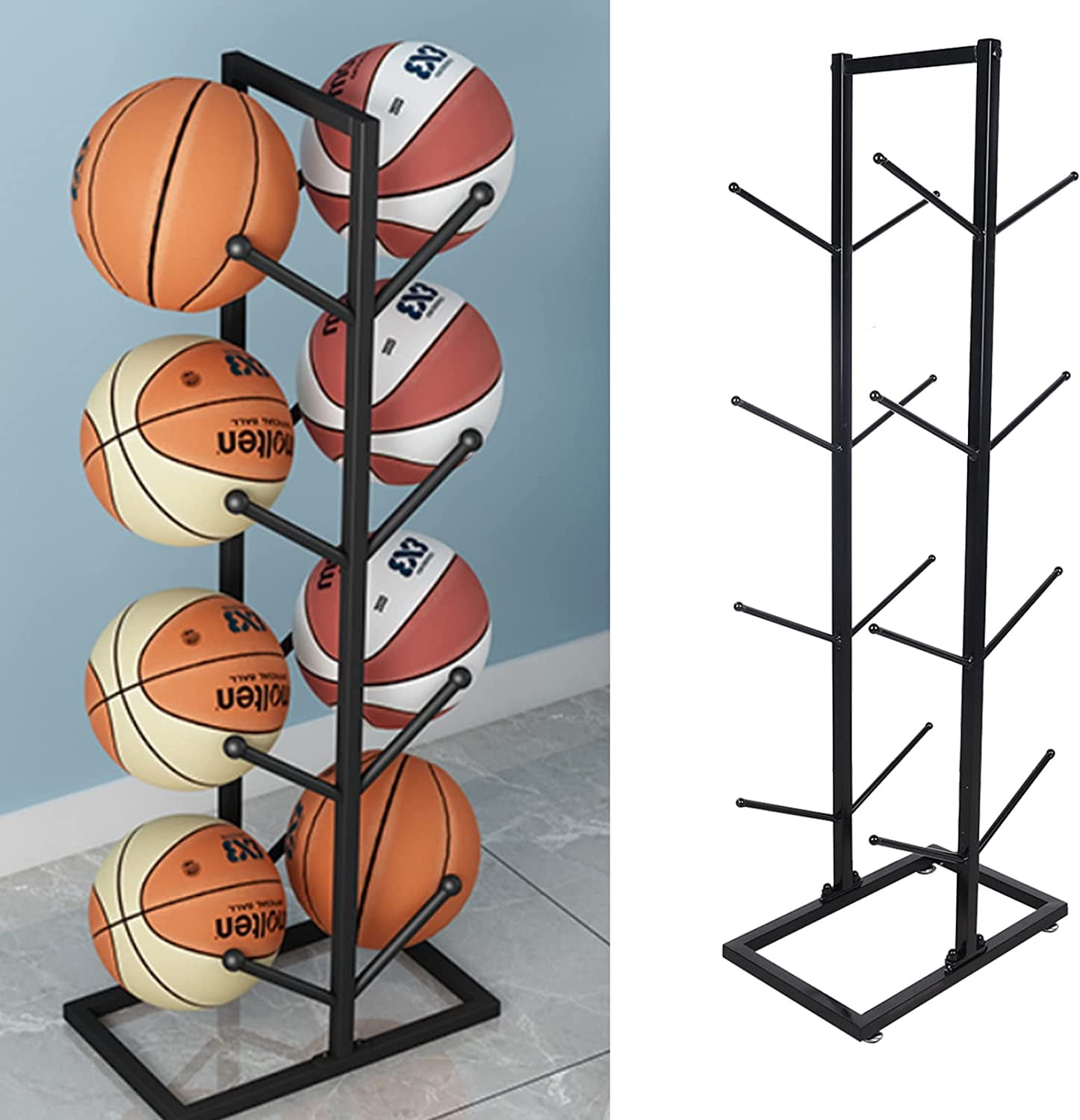 Miumaeov 4-Tier Basketball Organizer Ball Storage Rack Equipment ...