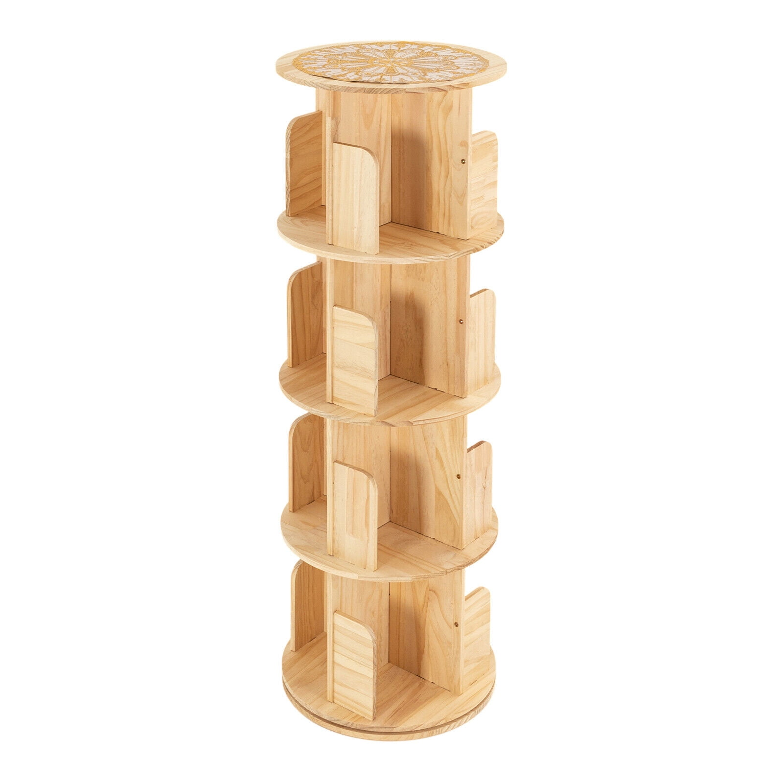 Miumaeov 4 Tier Bookshelf 360° Rotating Wood Storage Display Shelf ...