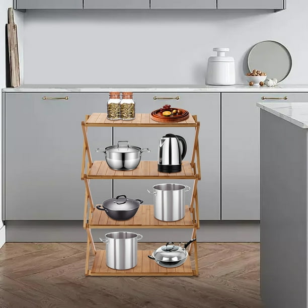 Miumaeov 4 Tier Camping Table Picnic Foldable Natural Bamboo Storage ...