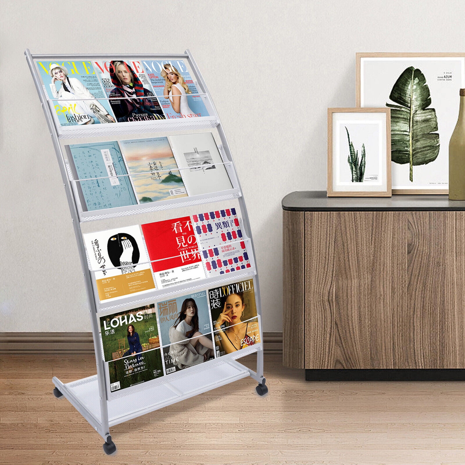 Miumaeov 4-Tier Floor-Standing Magazine Newspaper Rack Mobile Brochure ...
