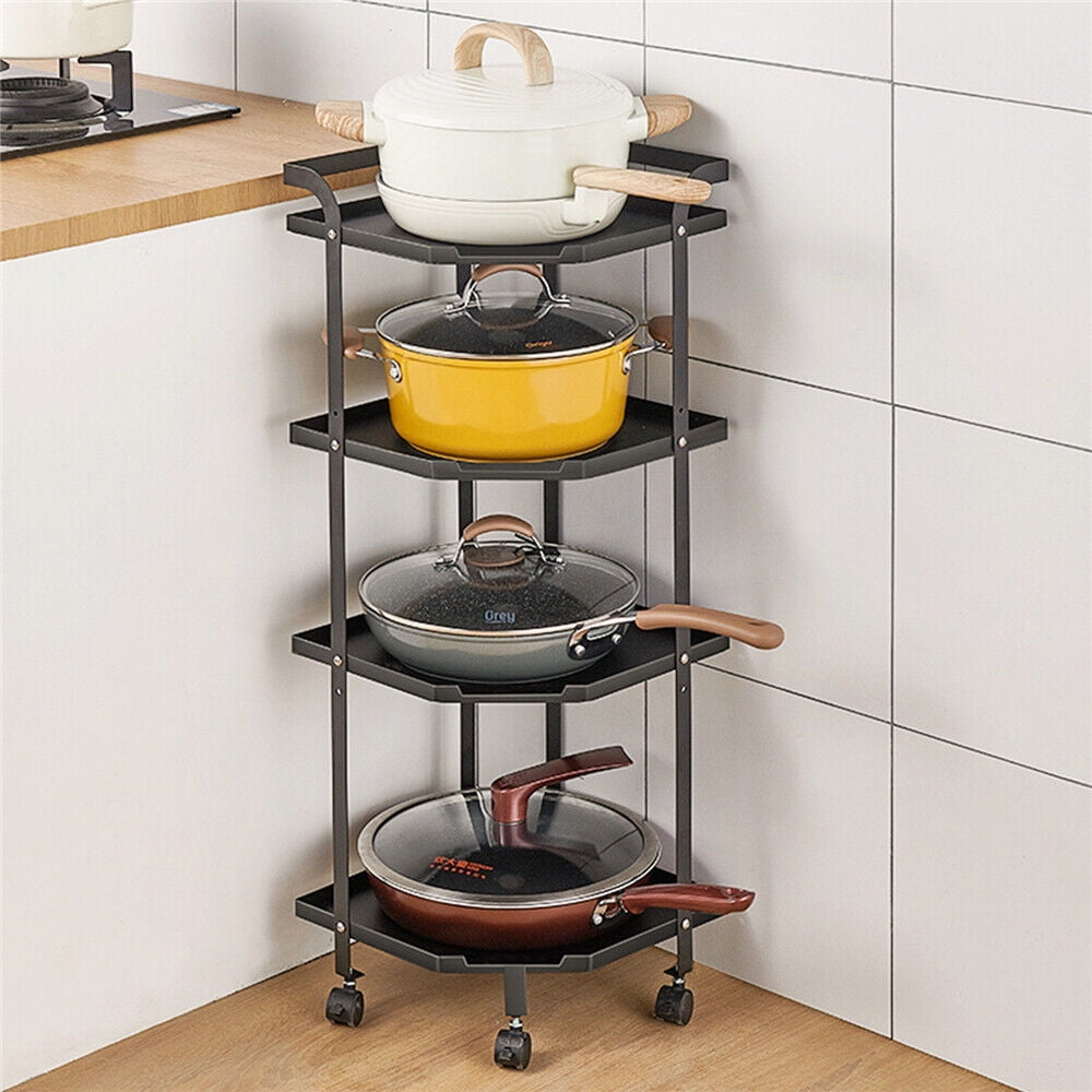 Miumaeov 4-Tier Rolling Pot Pan Storage Rack Cookware Organizer ...