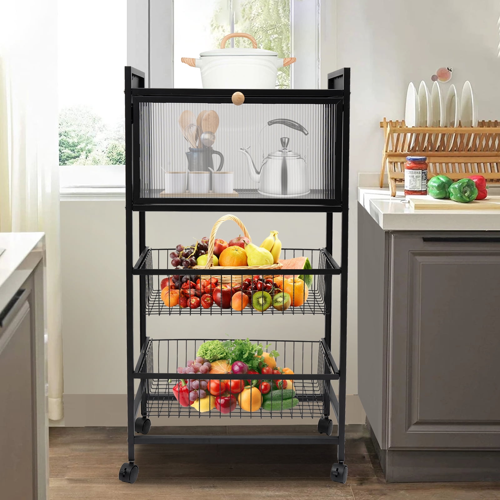 Miumaeov 4-Tier Standing Baker's Racks Movable Kitchen Organizer Shelf ...