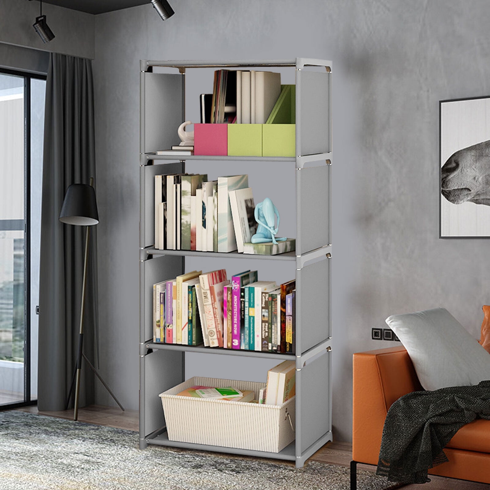 Miumaeov 4 Tiers Grey Bookcase Bookshelf Free Standing Book Toys ...