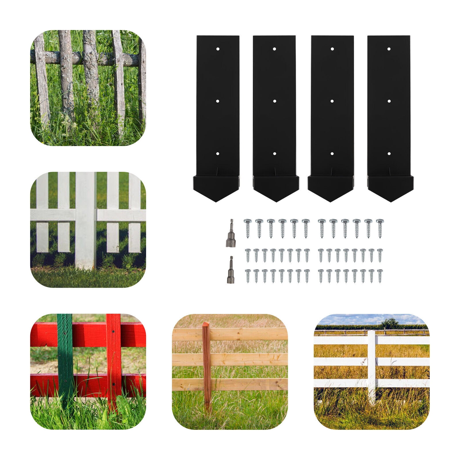 Miumaeov 4 pcs Fence Post Repair Kits Black Steel Fence Post Repair Set ...