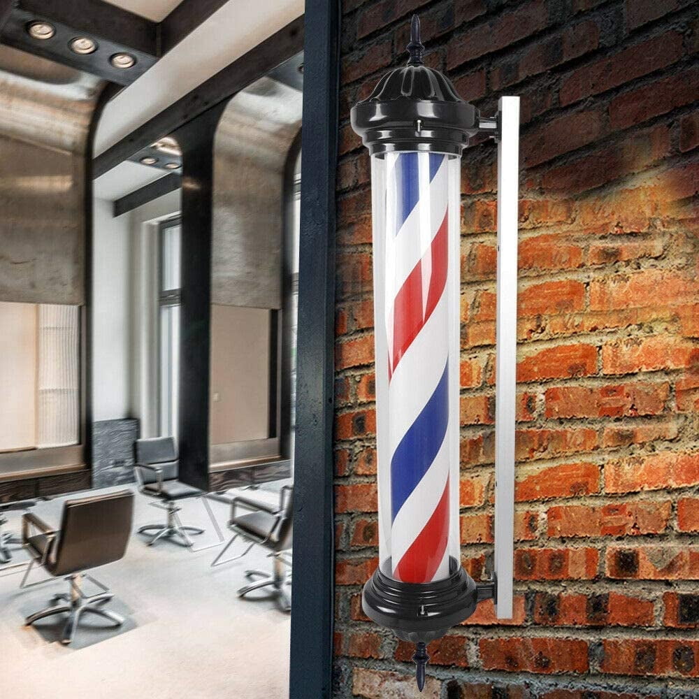 Miumaeov 41-inch Rotating Barber Shop Pole, Red White Blue LED Light ...