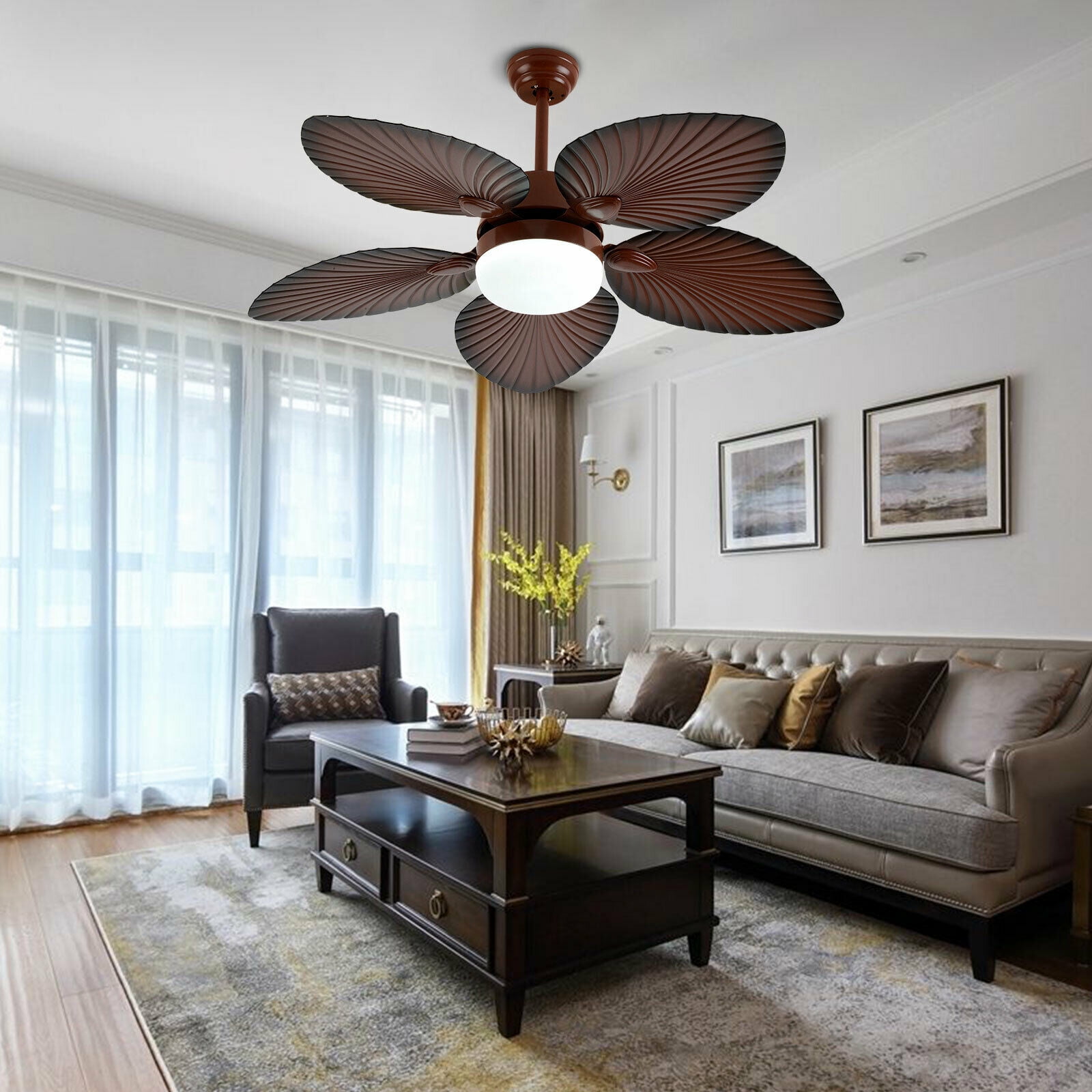 Miumaeov 42'' Ceiling Fan Light Tropical Palm Leaf Shape Fan Chandelier ...