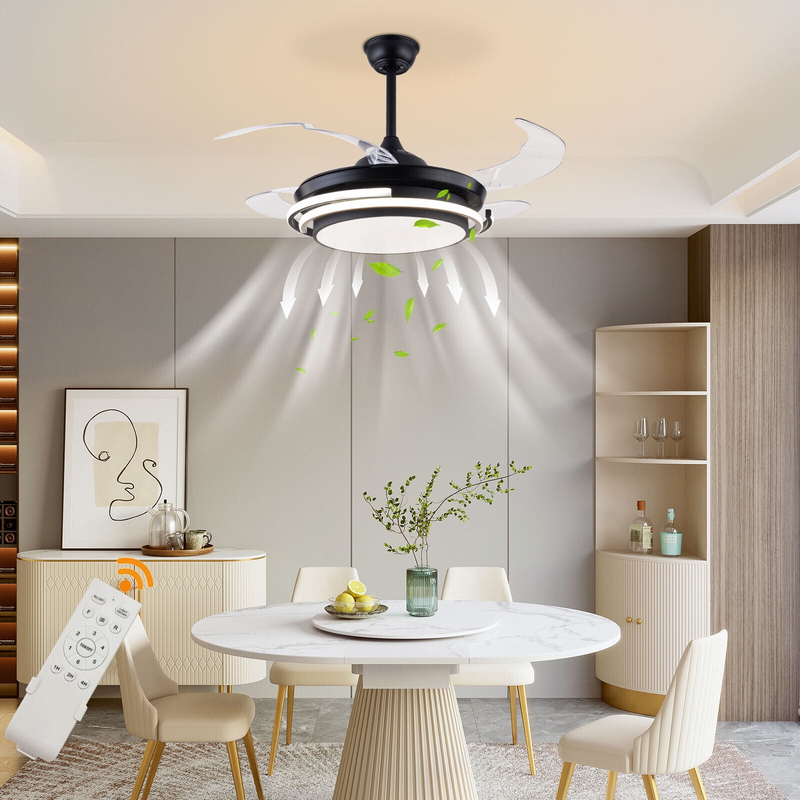 Miumaeov 42 Inch Retractable Ceiling Fans with Lights and Remote Modern ...