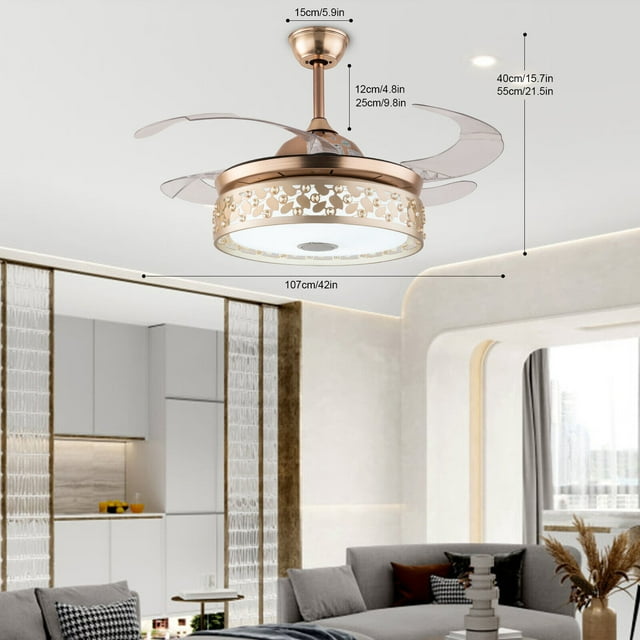 Miumaeov 42'' Retractable Ceiling Fan Light Bluetooth Music Speaker 7 ...