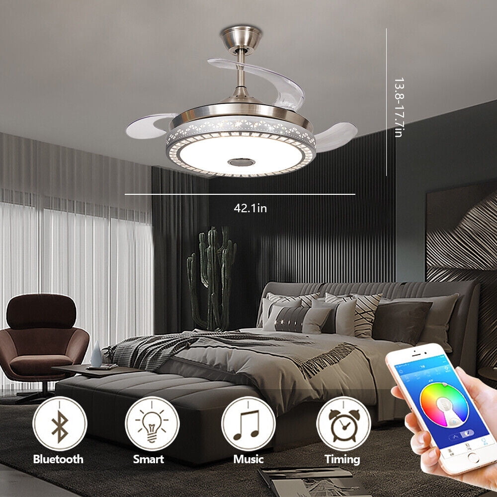 Miumaeov 42'' Retractable Ceiling Fan with LED Light and Bluetooth ...
