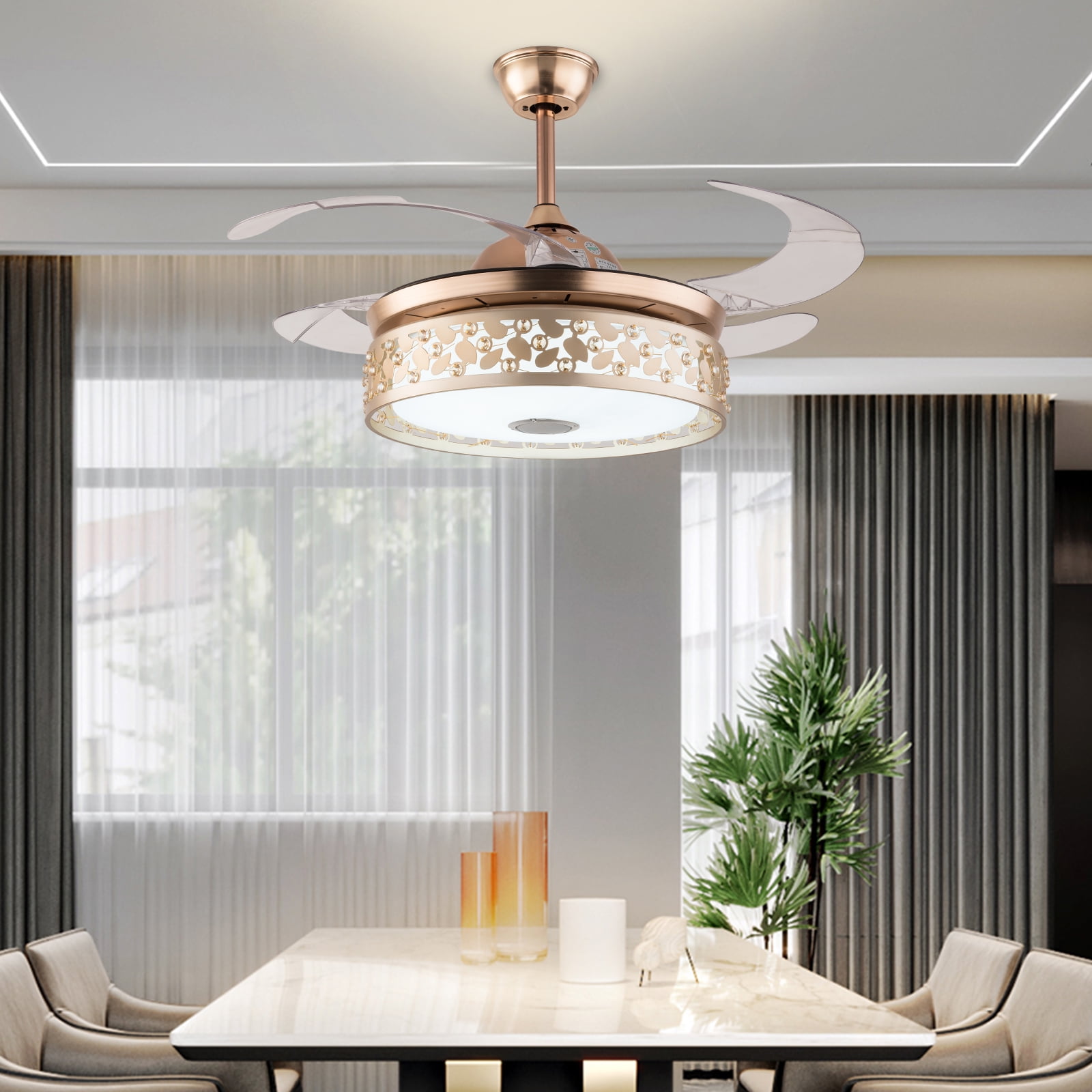 Miumaeov 42" Retractable Invisible Ceiling Fan with Light and Bluetooth ...