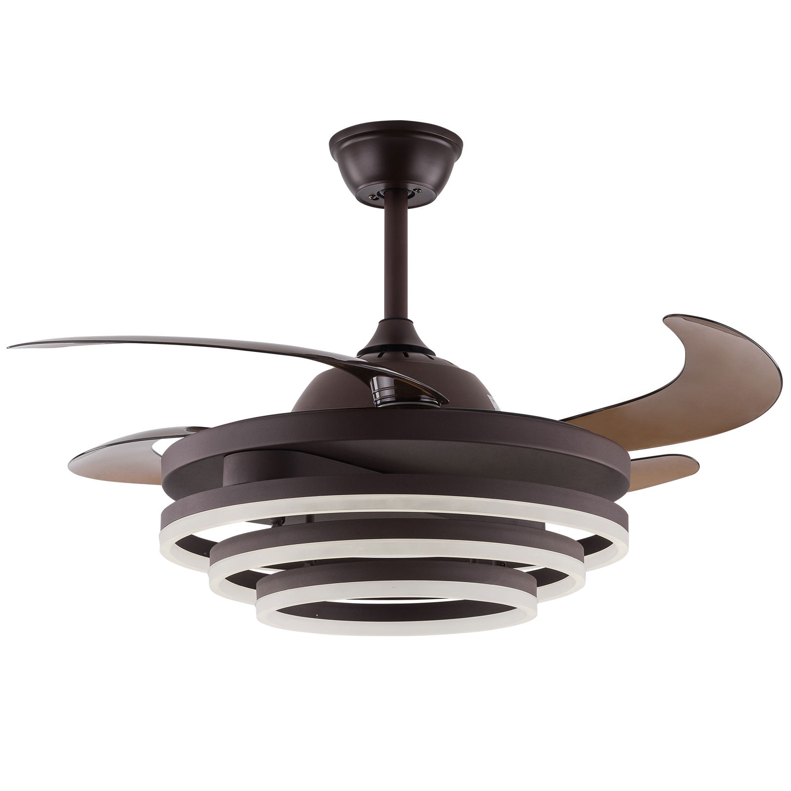 Miumaeov 42 inch Retractable Brown Chandelier Fan, Acrylic Ceiling Fan ...